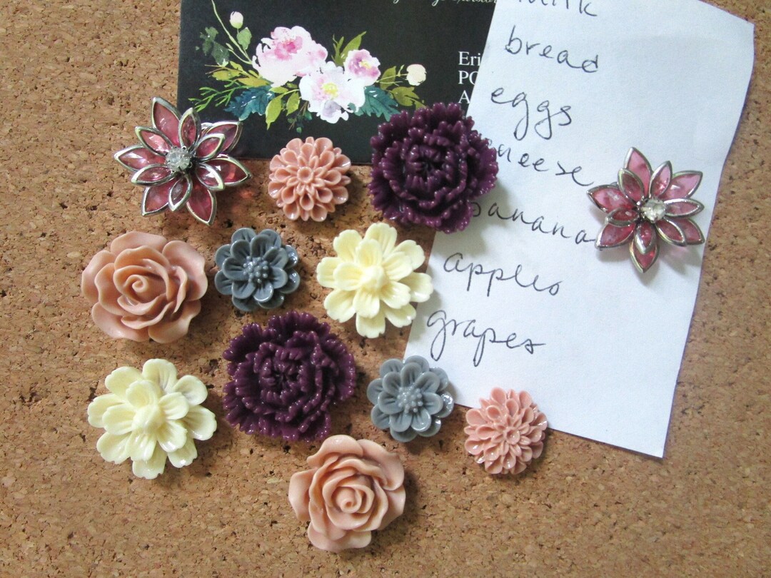 Pretty Thumbtacks, 12 Pc Pushpins in Plum, Dusty Rose, Gray, Ivory ...