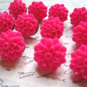 Hot Pink Pushpins... 12 or 24 Pc Decorative Thumbtack Set... Flower ...