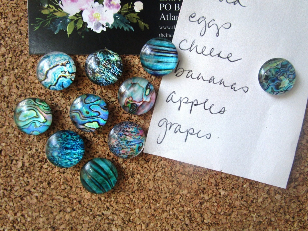 Pushpin Set, 10 Glass Abalone Print Pushpins, 1/2" Round Tacks, Office ...