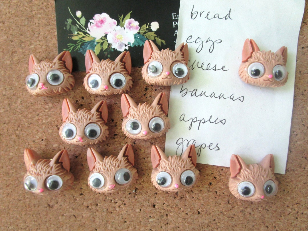 Cat Pushpins, 10 Cute Kitty Cat Thumbtacks, Googly Eye Cat, Push Pins ...