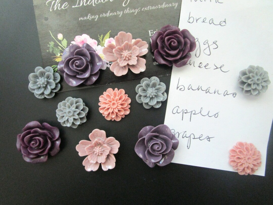 Pretty Magnets, 12 Flower Magnets, Office Supplies, Cubicle Decor ...