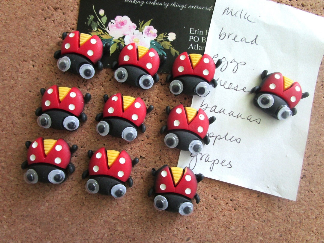 Ladybug Pushpins, 10 Red Bug Thumbtacks, Googly Eye Lady Bugs, Push ...
