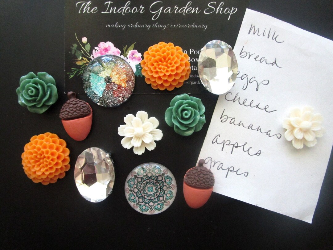 Magnet Set, 12 Fridge Magnets, Glass Magnets, Rhinestones, Flowers,desk ...