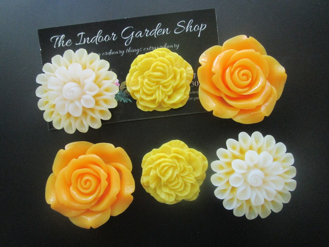 Yellow Magnets, 6 Large Flower Magnets, Fridge Magnets, Office Supplies ...