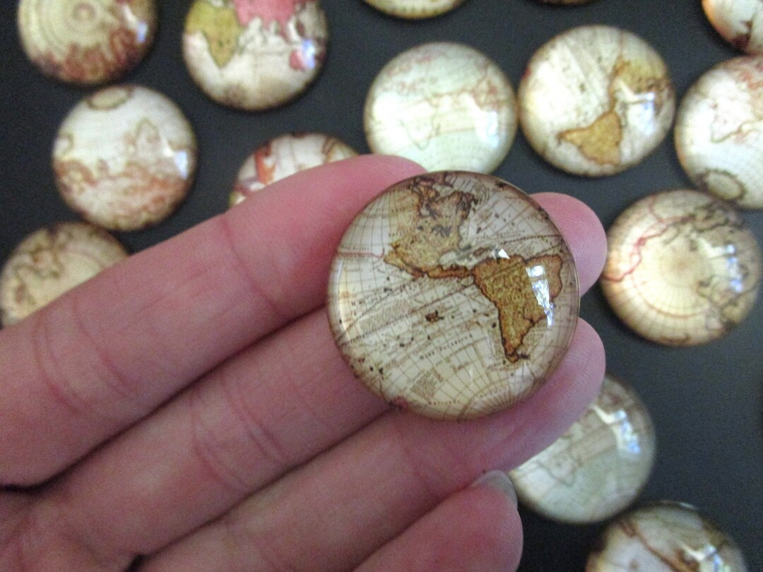Map Magnets, 6 to 12 Pcs, 1 Round Glass Magnet With Map Print, Super ...