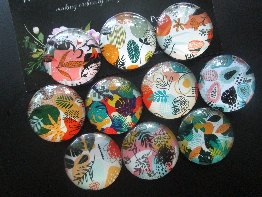 Glass Magnets, 10 Pcs, 1" Round Magnet, Vintage Styled Flower Decor ...