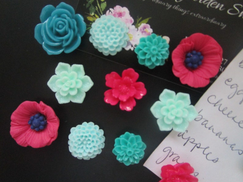 Magnets, 12 Flower Magnets, Cubicle Decor, Fridge Magnets, Desk Magnets ...