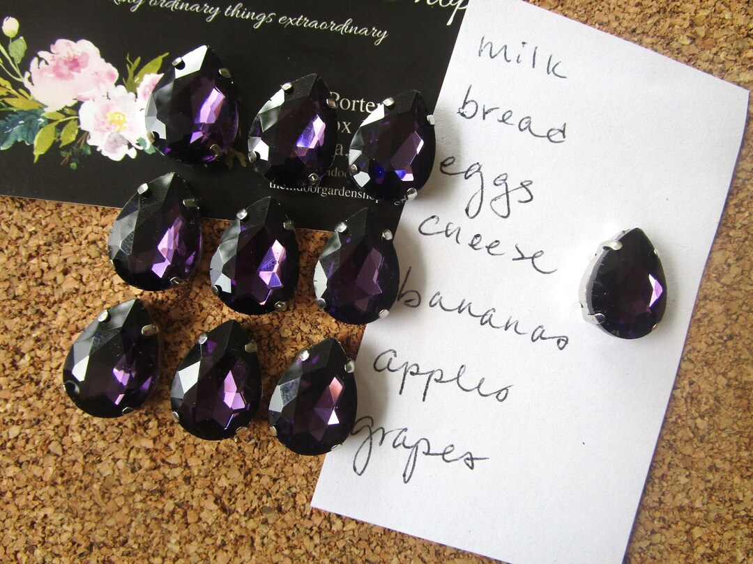 Purple Push Pins, 10 Dark Purple Rhinestone Thumbtacks, Cubicle Decor ...