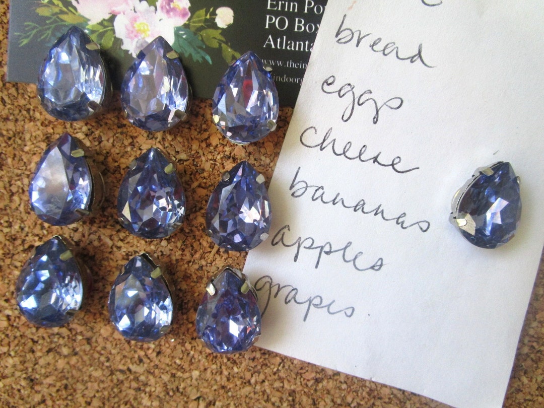 Rhinestone Push Pins, 10 Cornflower Blue Thumbtacks, Cubicle Decor ...