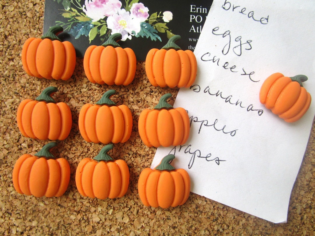 Pumpkin Pushpins, 10 Cute Thumbtacks, Push Pins, Cubicle Decor, Office ...