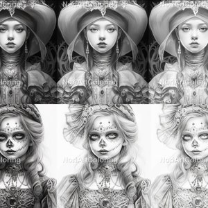 30 Gothic Girls Set 1 Coloring Pages Bright, Medium and Dark Versions ...