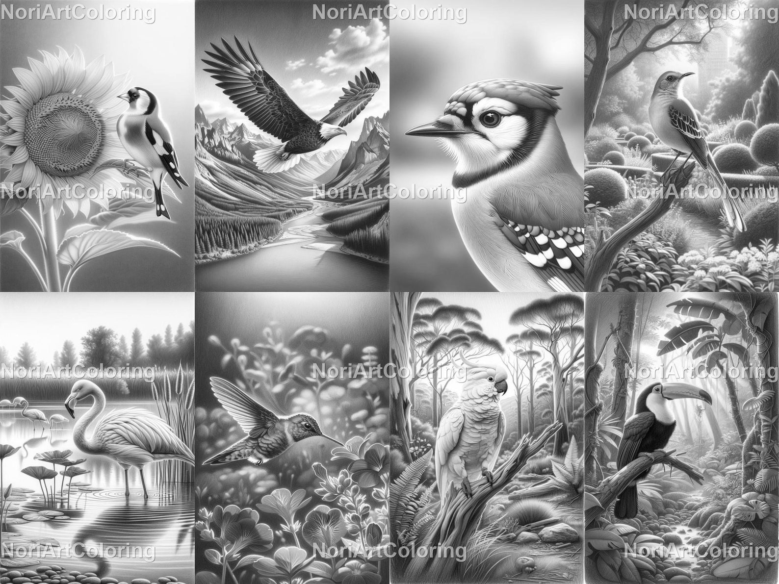55 Beauty of Birds Grayscale Coloring Pages | Printable Adult Coloring ...