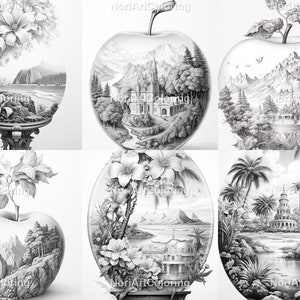 50 Miniworld in an Apple and Other Miniature Worlds Grayscale Coloring ...