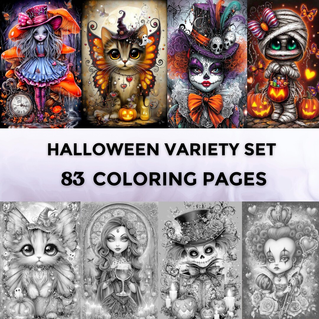 83 Halloween Grayscale Coloring Pages | Witches, Gothic Goddesses ...