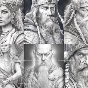 41 Vikings (men and Women) Grayscale Coloring Book | Printable Adult ...