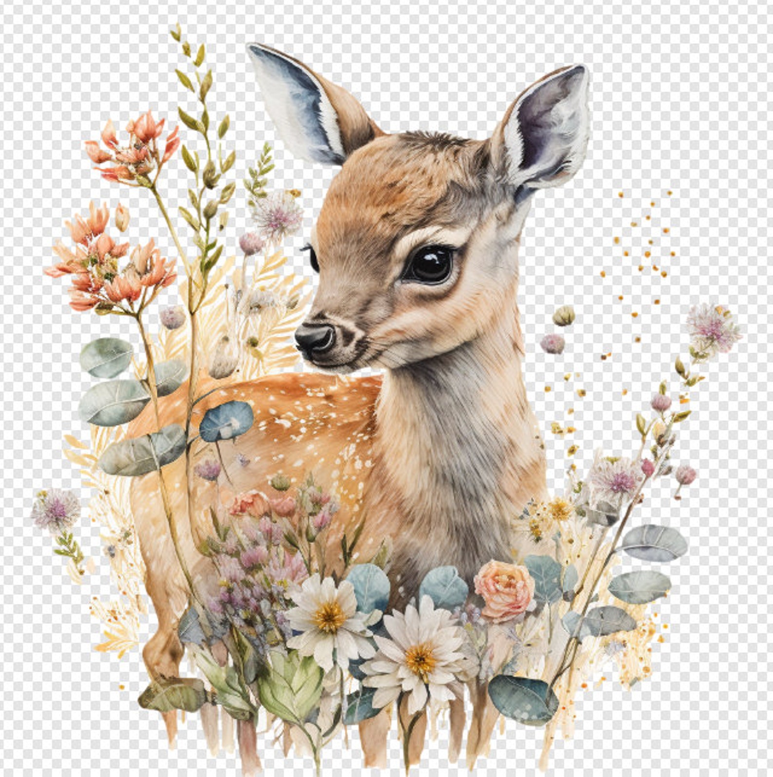 12 Watercolor Baby Animals With Flowers PNG on Transparent - Etsy