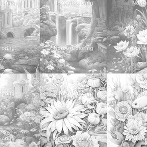 53 Underwater Gardens Grayscale Coloring Pages | Ocean Flowers Fishes ...