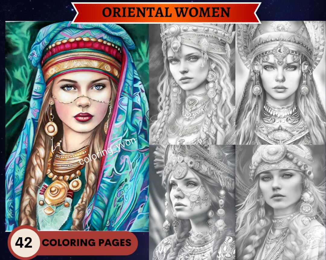 42 Oriental Women Coloring Book Set 1 | Printable Adult Coloring Pages ...