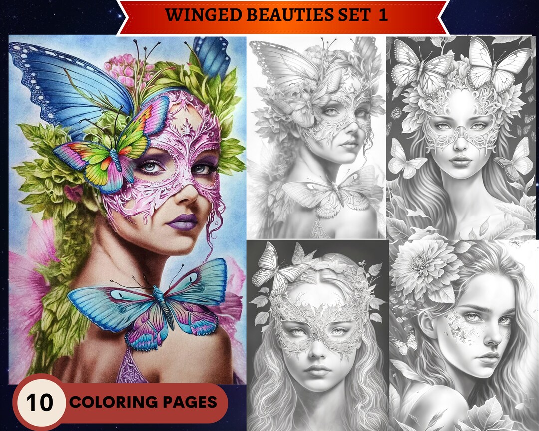 10 Winged Beauties | Insect Queens Set 1 Coloring Pages | Printable ...