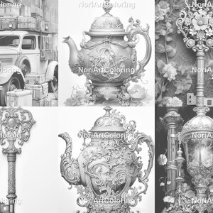 43 Antiques Grayscale Coloring Pages Set | Trucks Ships Typewriter ...