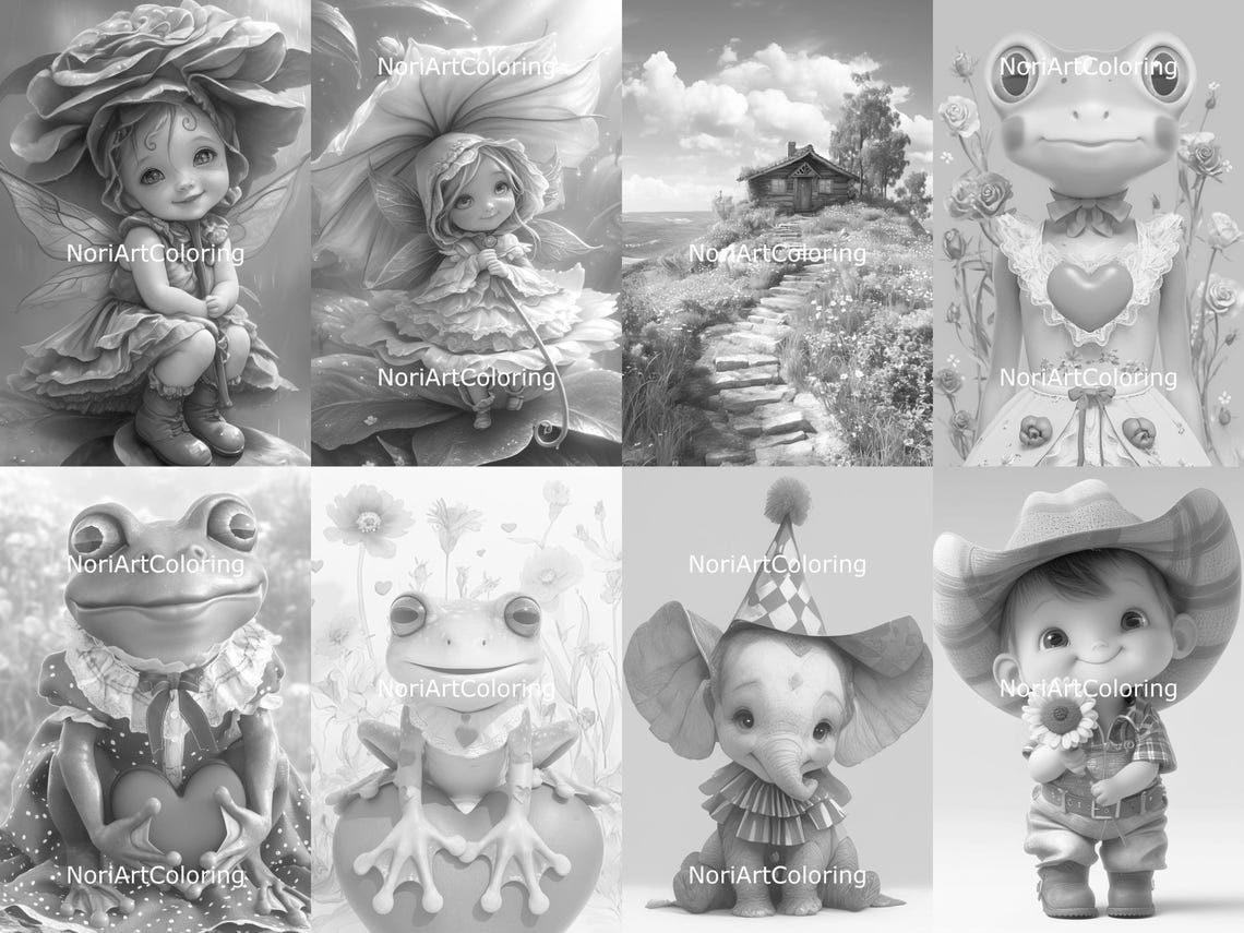 52 Cute Variety Diversity Set 2 Grayscale Coloring Pages |animals ...