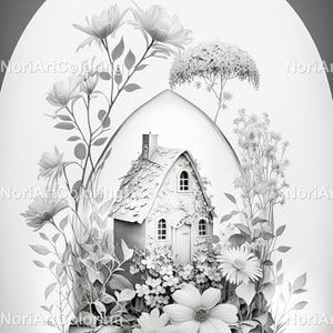 20 Grayscale Land Fairy Houses Coloring Book Set 4 | Printable Adult ...