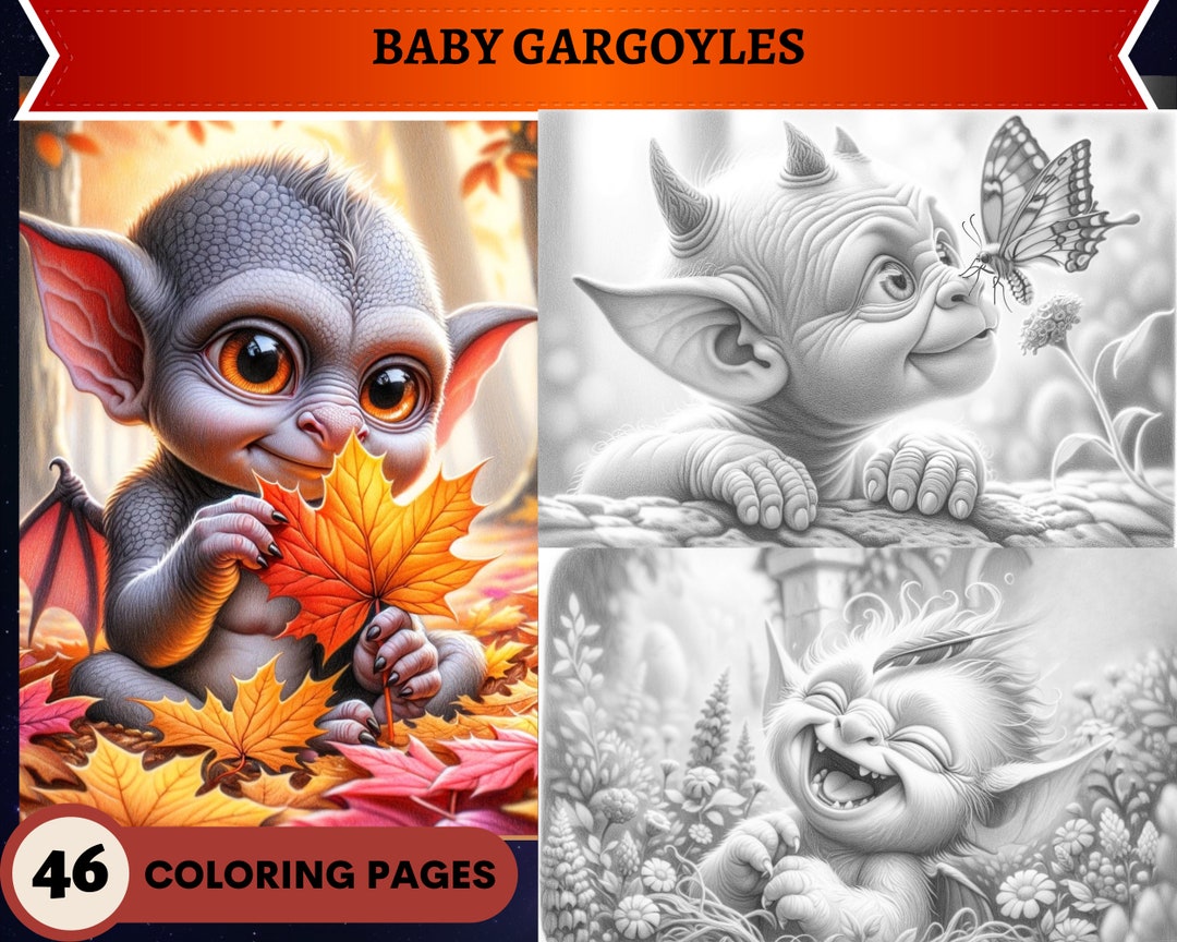 46 Baby Gargoyles Grayscale Coloring Pages | Printable Adult and Kids ...