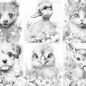 40 Cute Baby Animals Grayscale Coloring Pages | Printable Adult ...