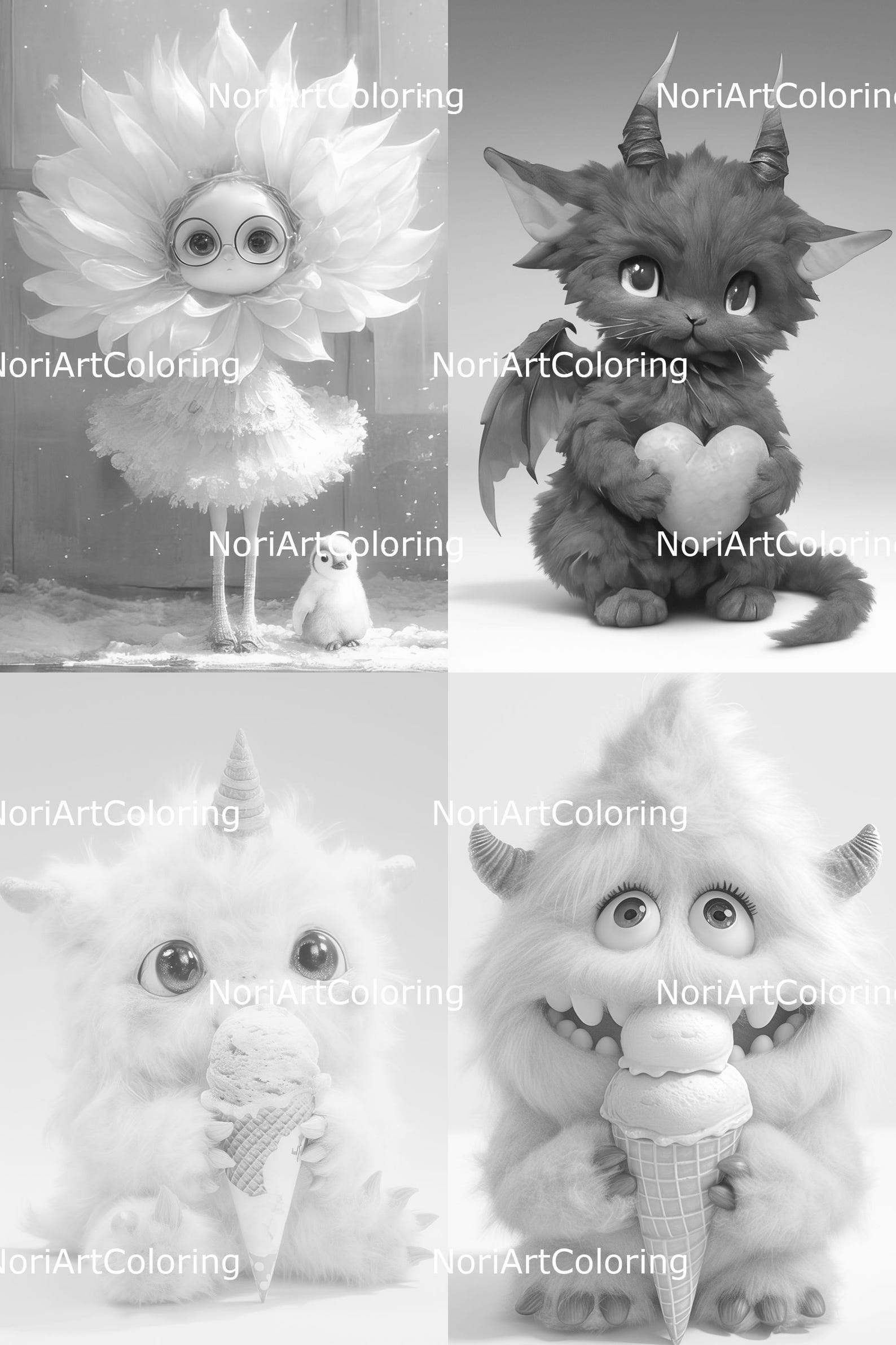 52 Cute Variety Diversity Set 2 Grayscale Coloring Pages |animals ...