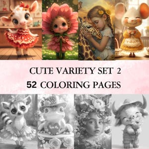 52 Cute Variety Diversity Set 2 Grayscale Coloring Pages |animals ...