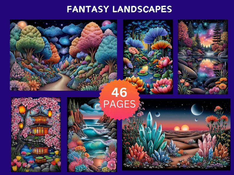 46 Fantasy Landscape Color by Number Pages | Enchanted Forest, Magical ...