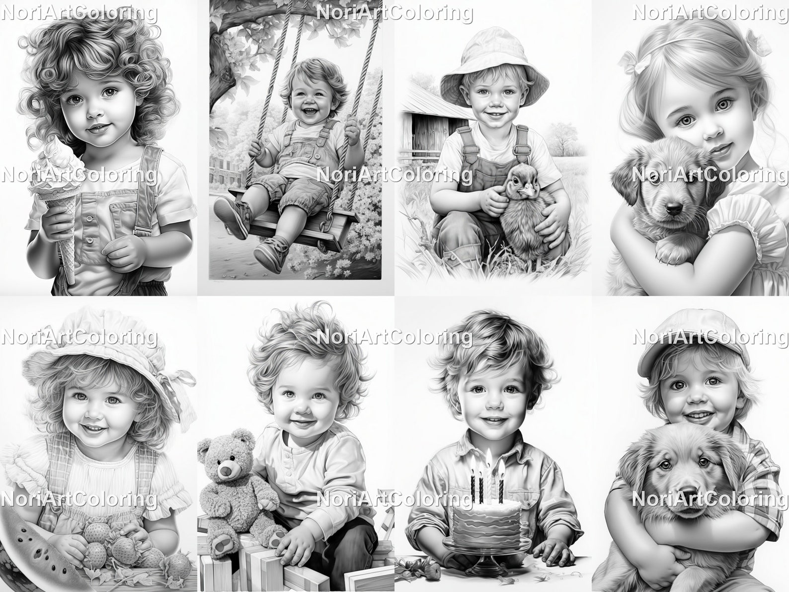 64 Adorable Babies Toddlers and Young Children Grayscale Coloring Pages ...