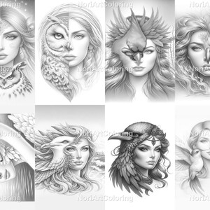 48 Animal Human Fusion Grayscale Coloring Pages | Printable Adult ...