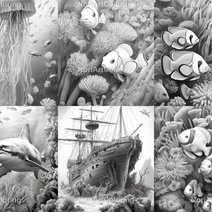 42 Ocean Life Grayscale Coloring Pages |otters Octopus Fishes Whales ...