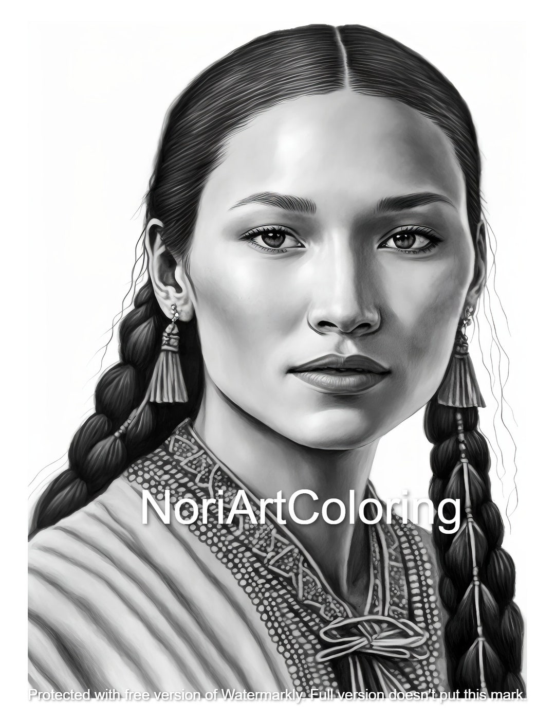 Grayscale Beautiful Native American Woman Coloring Page|printable Adult ...
