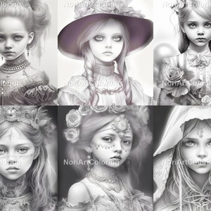 30 Gothic Girls Set 1 Coloring Pages | Bright, Medium and Dark Versions ...