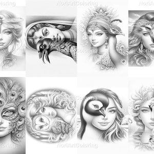48 Animal Human Fusion Grayscale Coloring Pages | Printable Adult ...