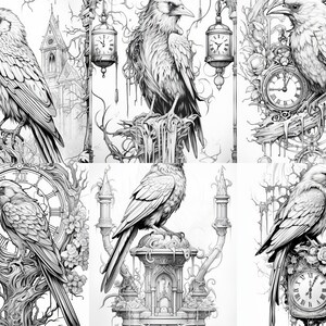 36 Ravens Grayscale Coloring Pages | Gothic Ravens Coloring Pages ...