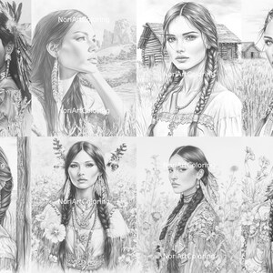 58 Native American Women and Men Grayscale Coloring Pages | Digital ...