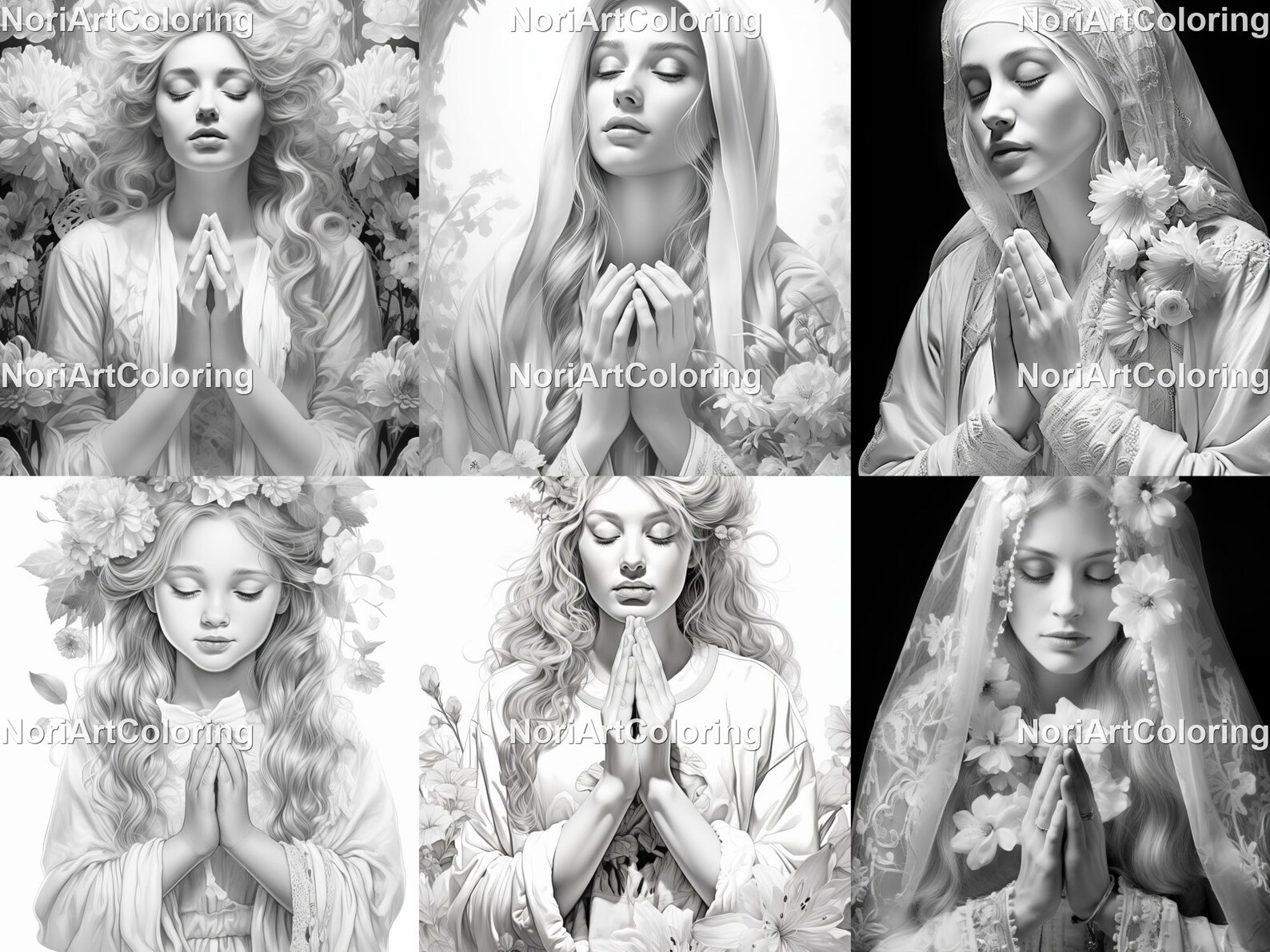 52 Praying People Grayscale Coloring Pages | Praying Women Men Girls ...