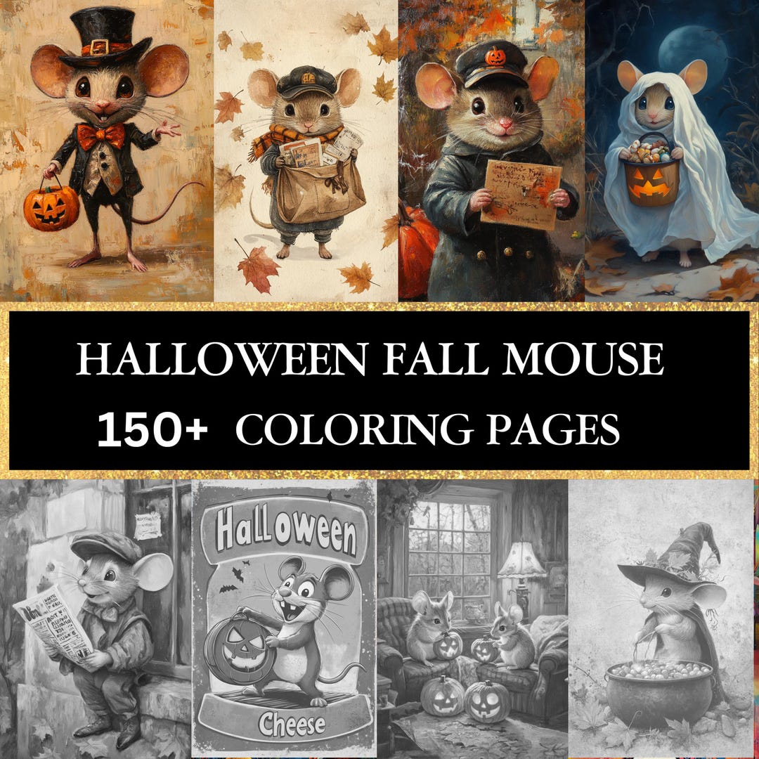 150+ Halloween Mouse Fall Grayscale Coloring Pages Cute Funny Mouse ...