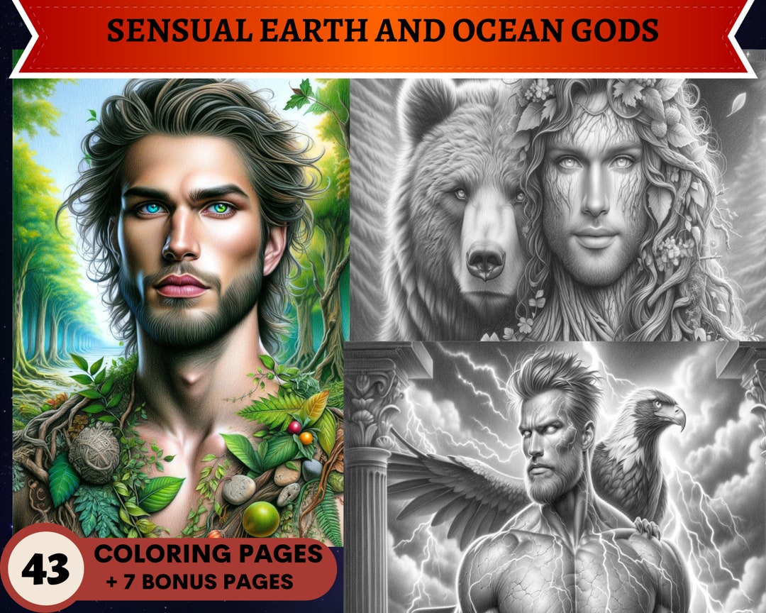 43 Sensual Earth Ocean Gods Grayscale Coloring Pages | Gothic Elegant ...
