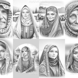 57 Veiled People Grayscale Coloring Pages | Printable Adult Coloring ...