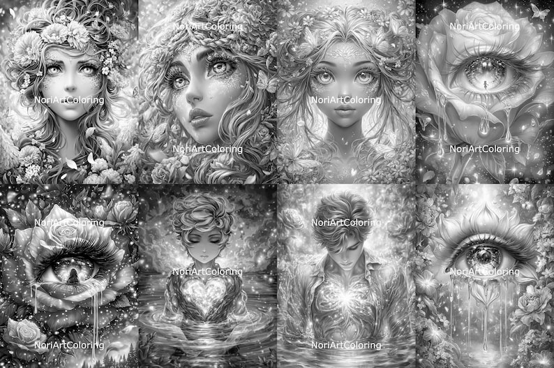 56 Strange Fantasy Grayscale Coloring Pages Set 7 | Grayscale Fantasy ...