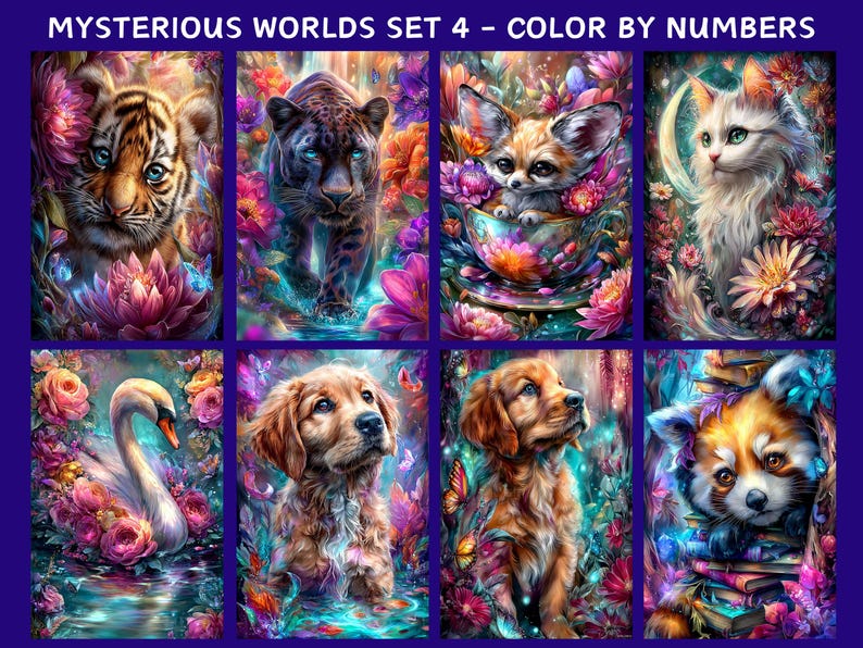42 Mysterious Worlds Set 4 Color by Number Pages, Digital Coloring ...