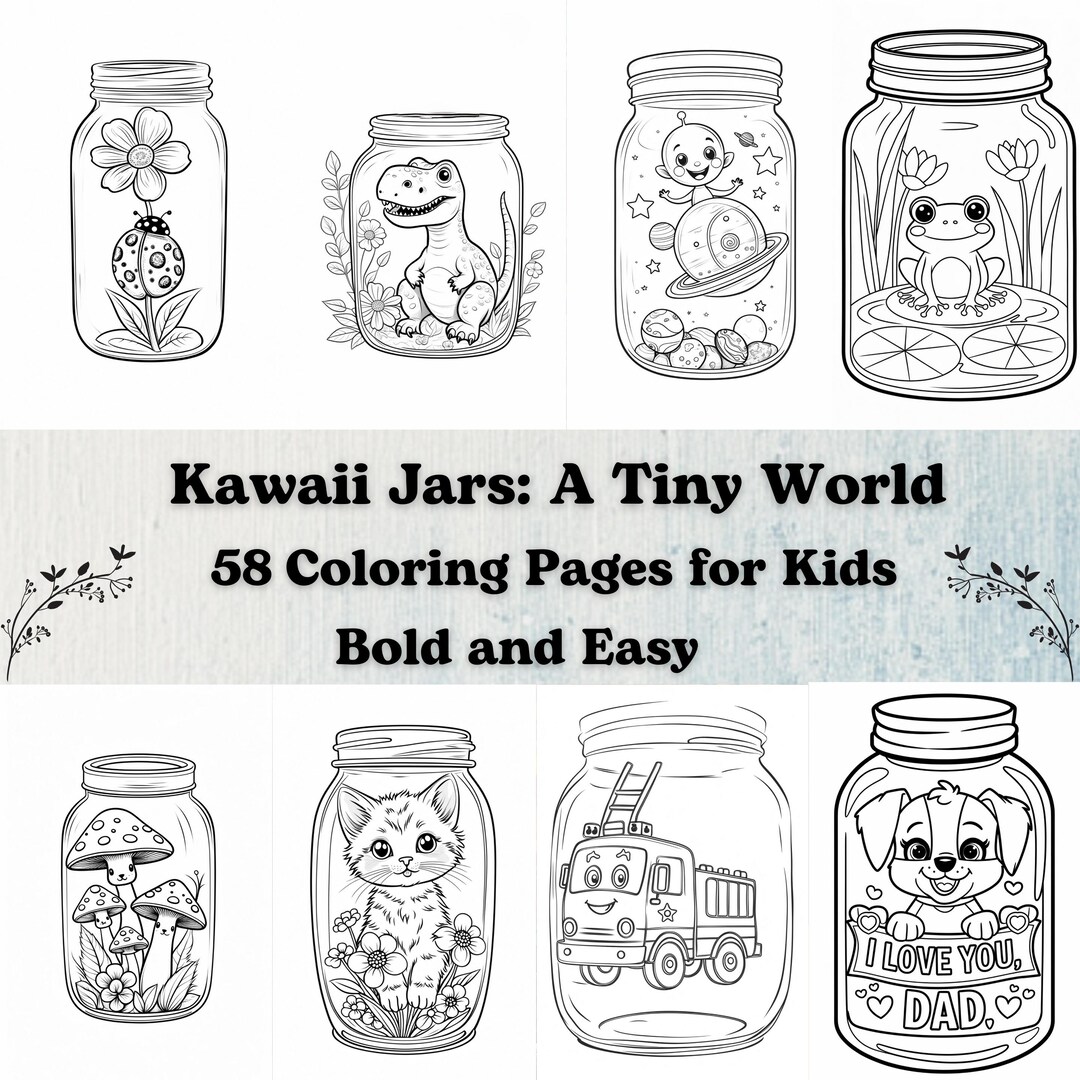 Bold and Easy Coloring Book, Cute Kawaii Jar Coloring Pages, Enchanted ...