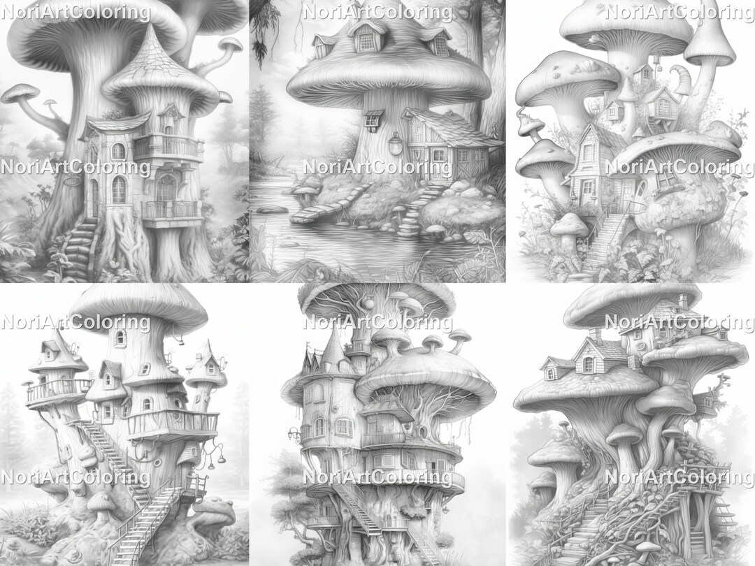 30 Mushroom Fairy Houses Set 1 Coloring Pages Printable - Etsy