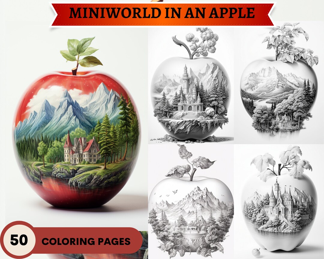 50 Miniworld in an Apple and Other Miniature Worlds Grayscale Coloring ...
