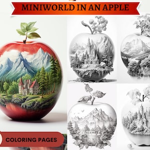 50 Miniworld in an Apple and Other Miniature Worlds Grayscale Coloring ...