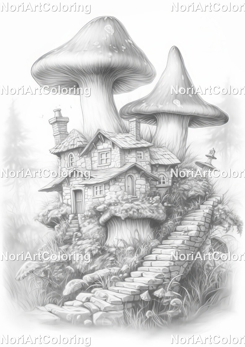 30 Mushroom Fairy Houses Set 1 Coloring Pages Printable - Etsy